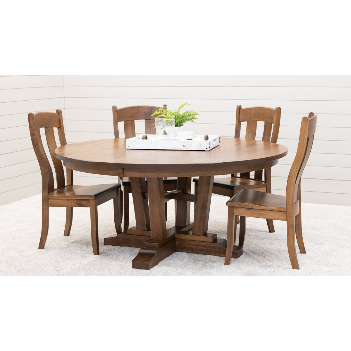 Alberta Maple Wood Round Extending Dining Table in Honey Cider