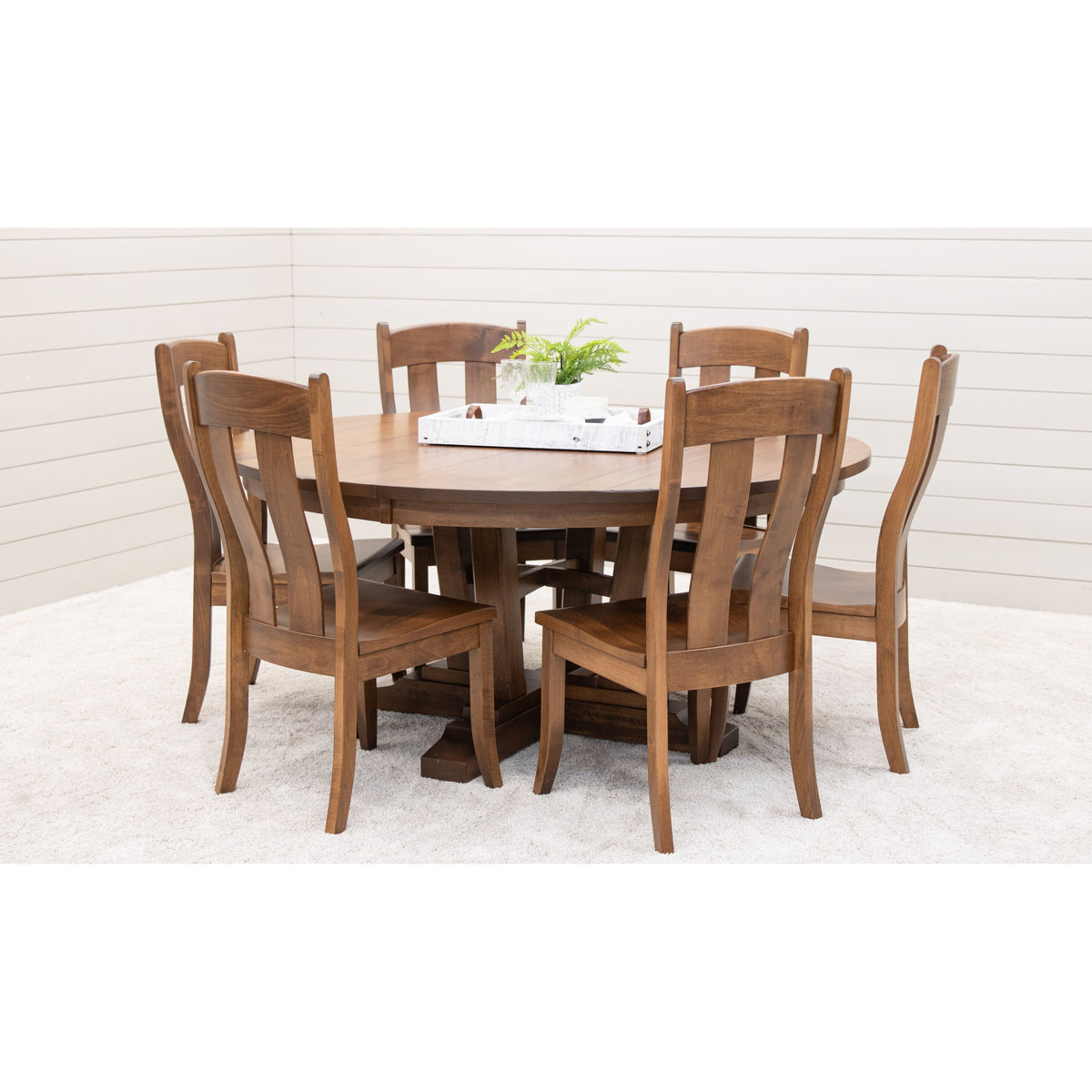 Alberta Maple Wood Round Extending Dining Table in Honey Cider