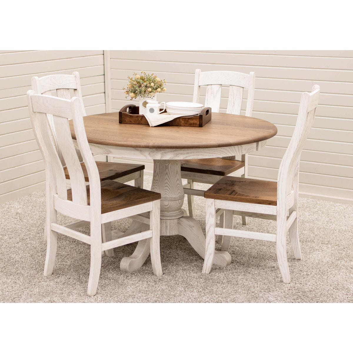 Ellington Round White & Oak Wood Extending Dining Table