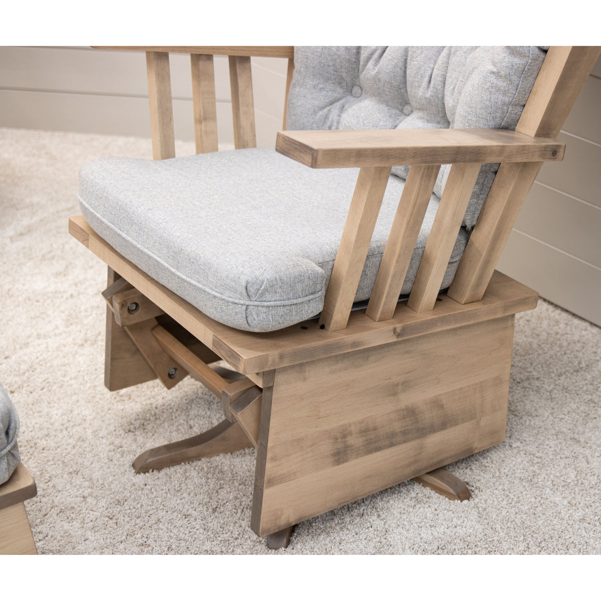 Mission Soild Maple Wood Upholstered Swivel Glider Rocker & Ottoman