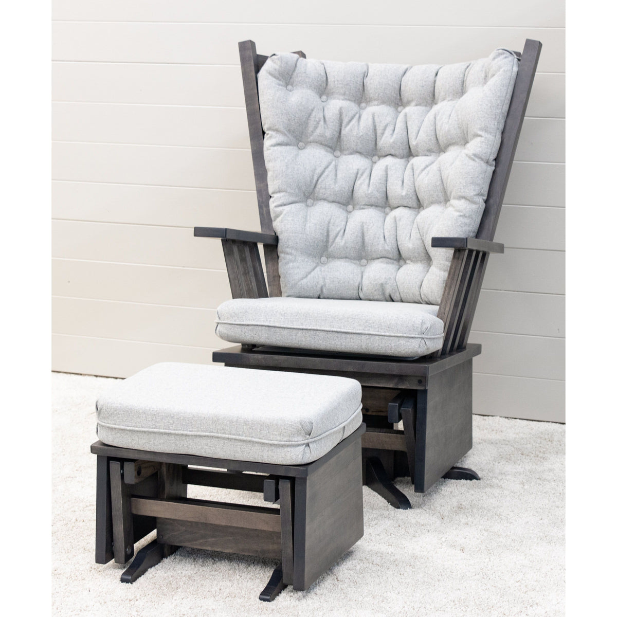 Mission Soild Maple Wood Gray Upholstered Swivel Glider Rocker