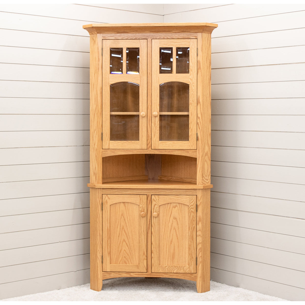 Biltmore Oak Corner Hutch in S-2 | Light Oak Corner Cabinet