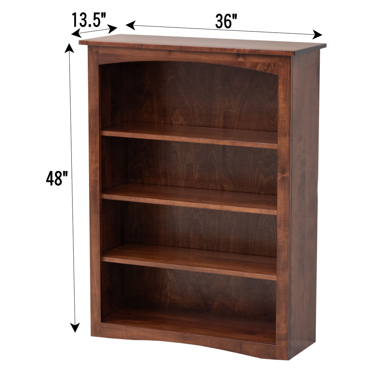 Shaker Solid Maple Wood 48" Bookcase in Boston Color
