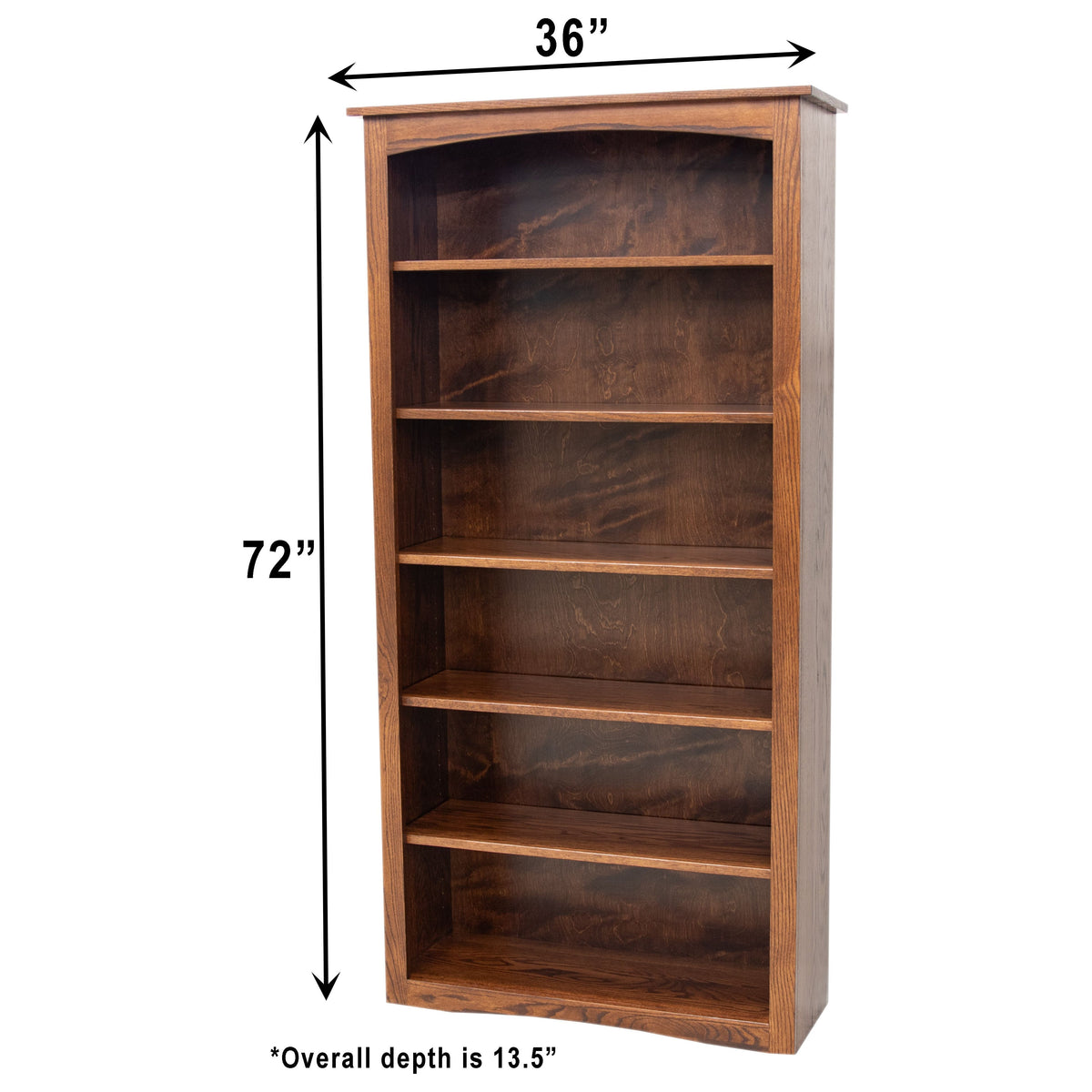 Shaker Solid Oak Wood 72" Bookcase | Honey Color