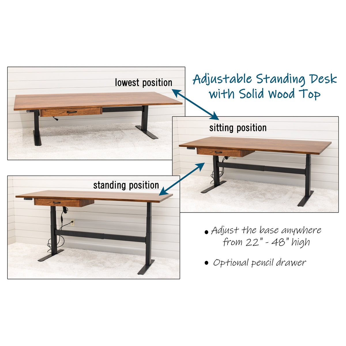Adjustable Standing Desk with Elm Wood Top