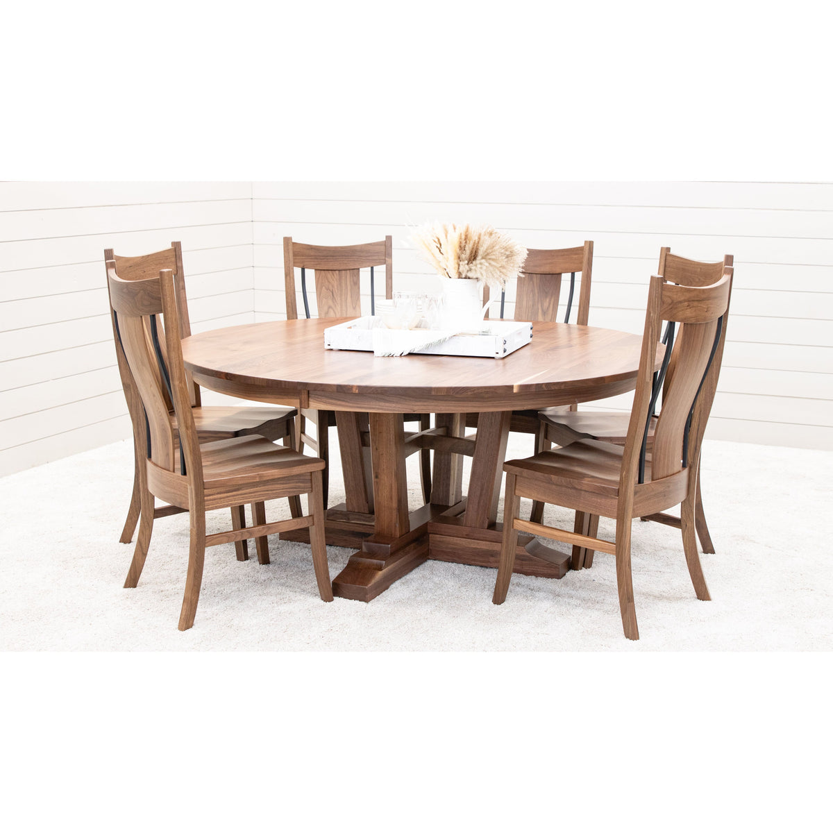 Alberta Walnut Wood Round Extending Dining Table | Natural Finish
