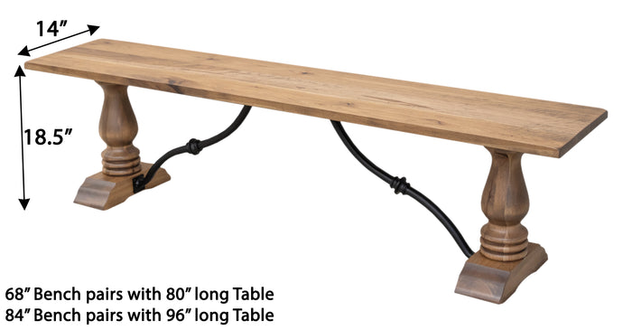 Alexandria Rustic Hickory Wood Dining Bench | Cocoa Light Color