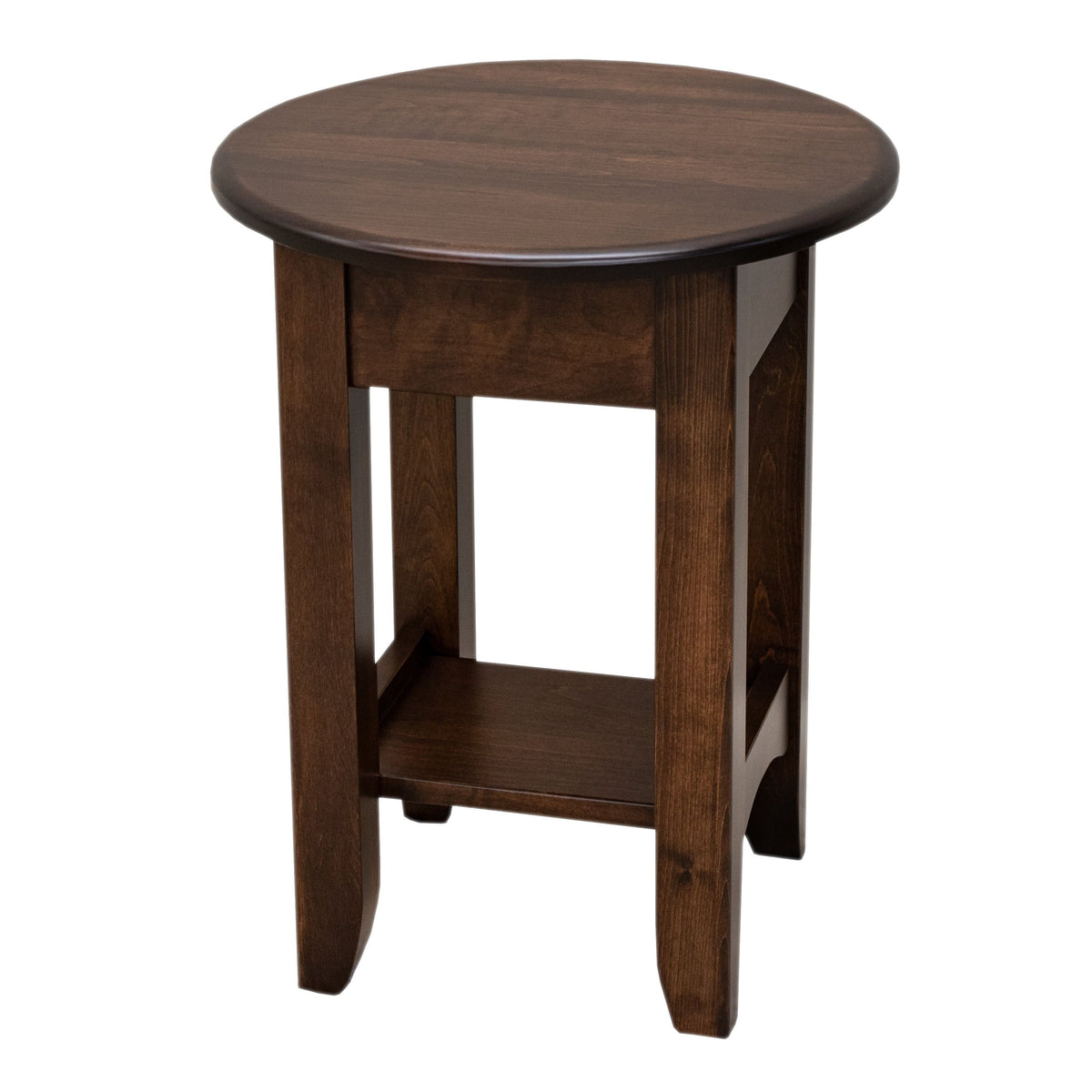 Austin Solid Maple Wood Round Open End Table in Brown Velvet