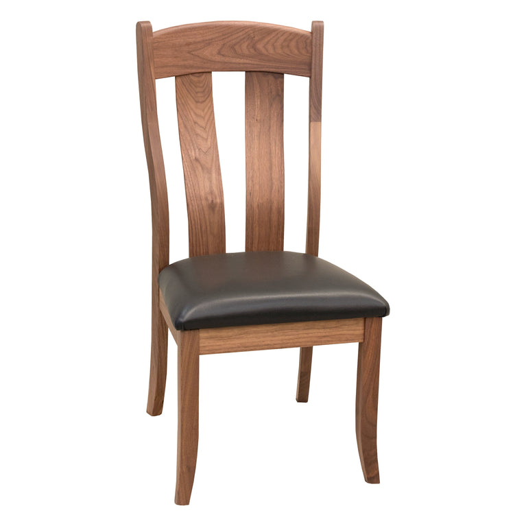 Austin Solid Walnut Wood Side Dining Chair with Black Leather Seat