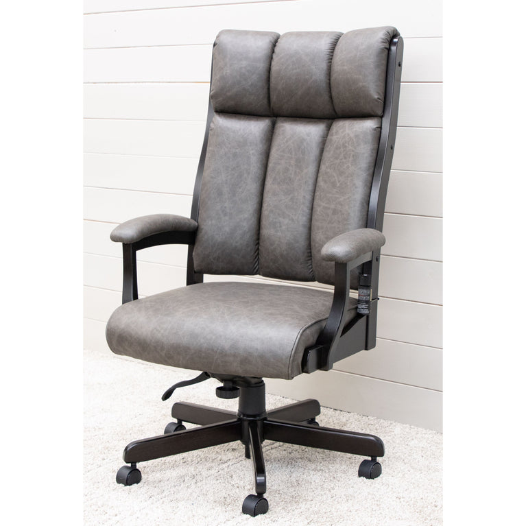 CE58 Genuine Grey Leather Office Chair with Solid Maple Ebony Frame