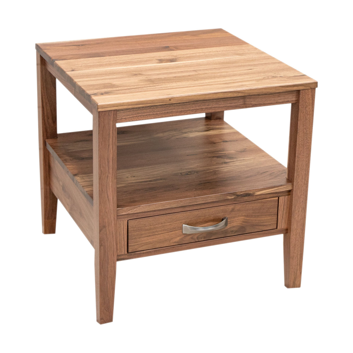 Century Rustic Walnut Wood Square Large Open End Table