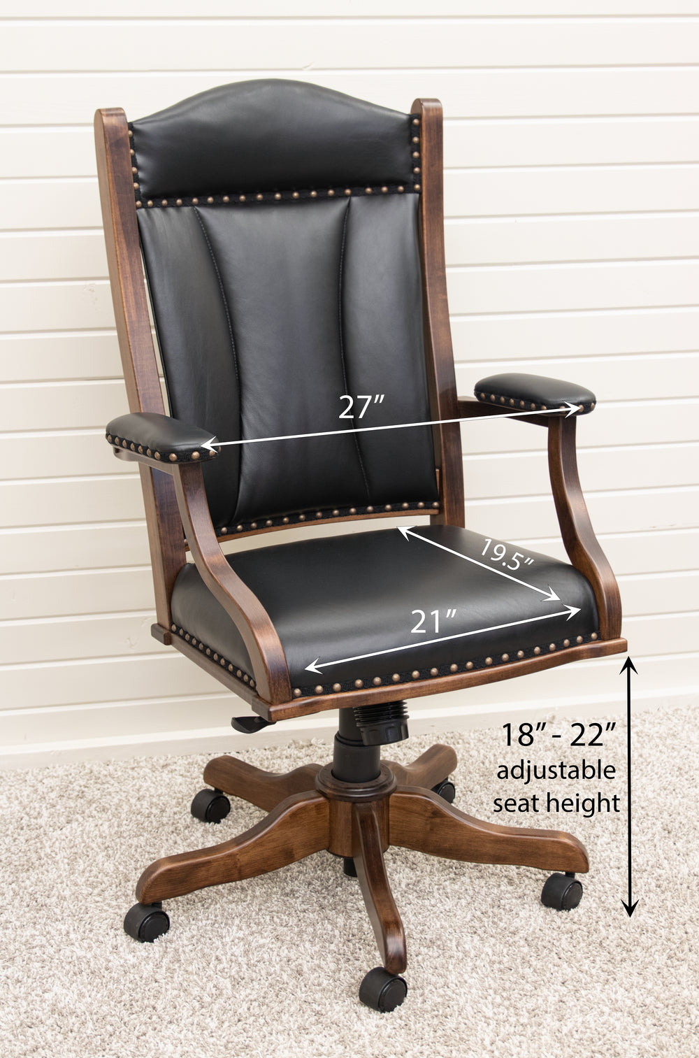 DC55 Grey Leather Office Chair | M-ASB Dimensions