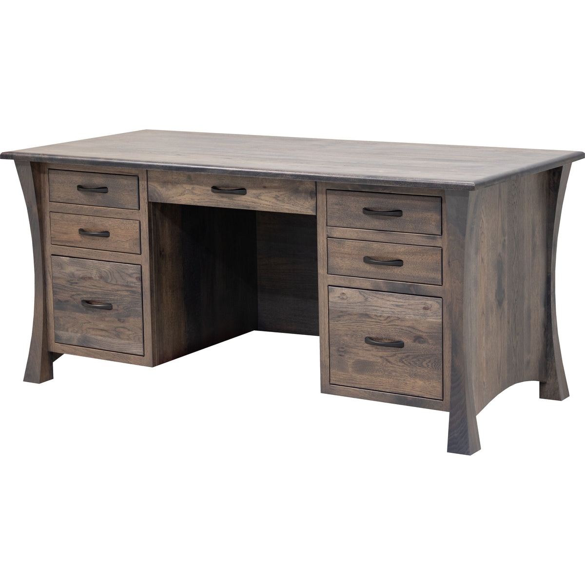 Brooklyn Rustic Hickory Wood Executive Desk in Stone Brown