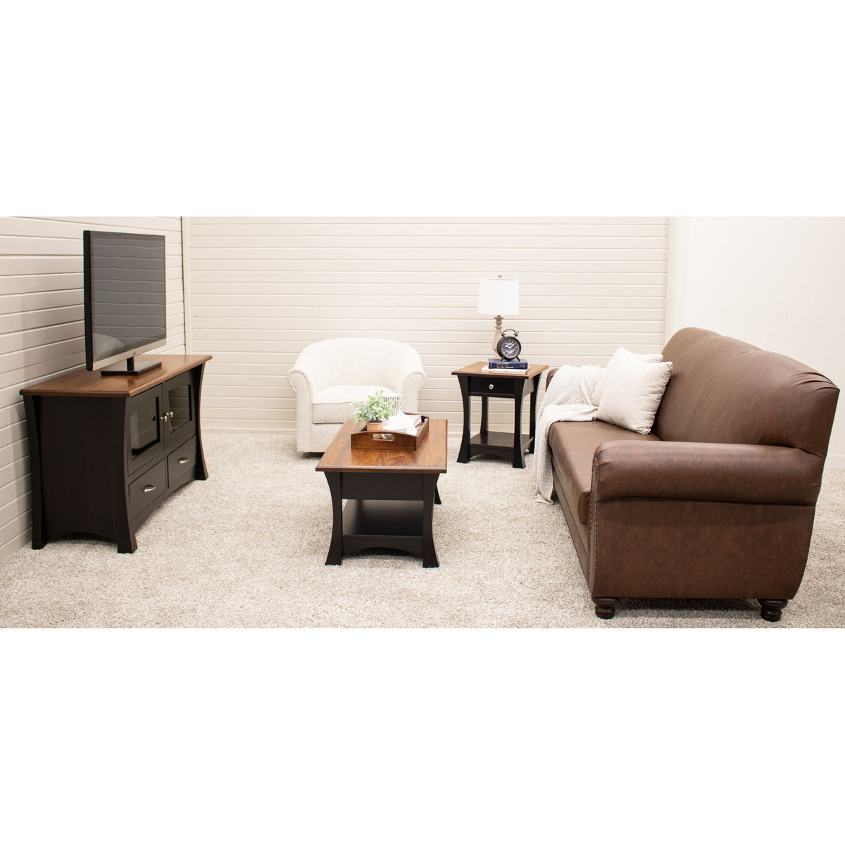 Brooklyn Black & Elm Wood Large Square Enclosed End Table