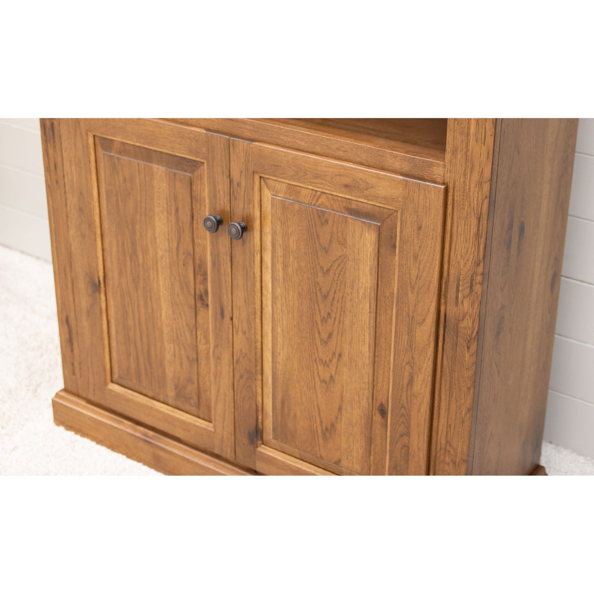 Hampton Solid Hickory Wood Bookcase with Doors in Honey Cider Color