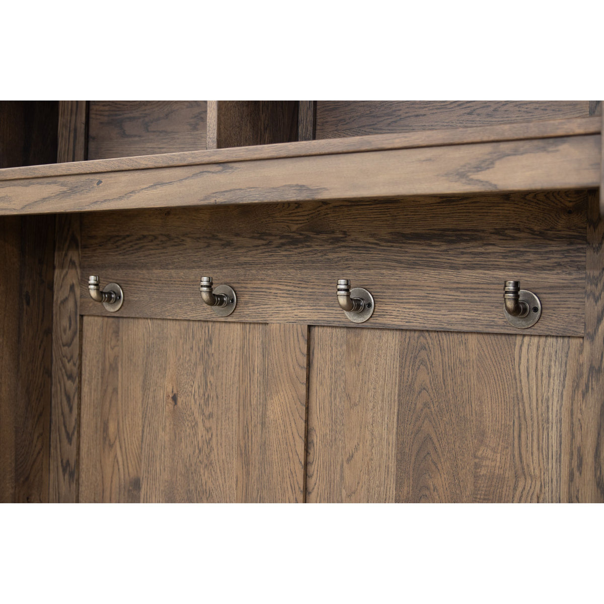 Hartford White Oak Wood Hall Tree Bench in Stone Brown Color