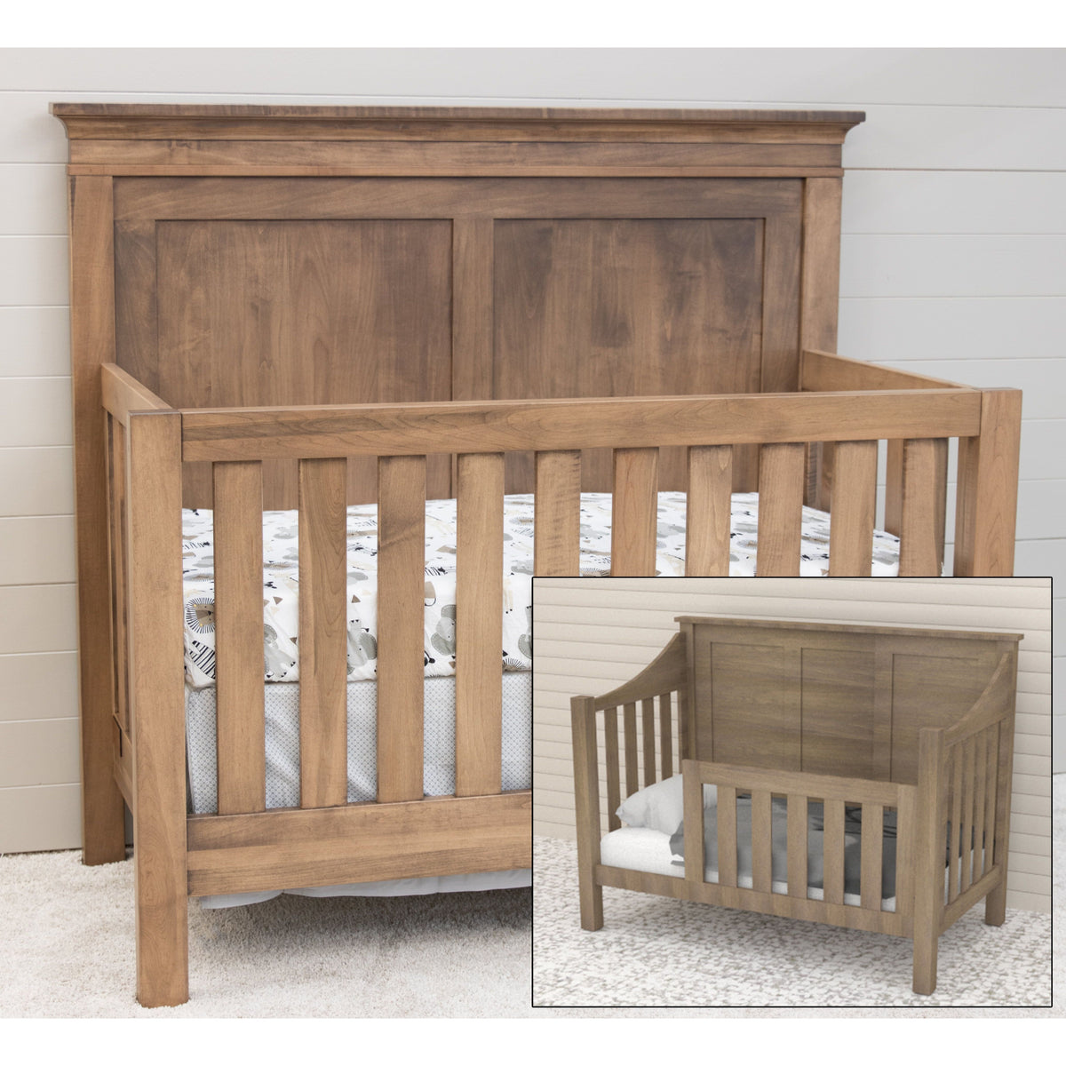 Haven Panel Maple Wood Convertible Crib in Willowbend Color
