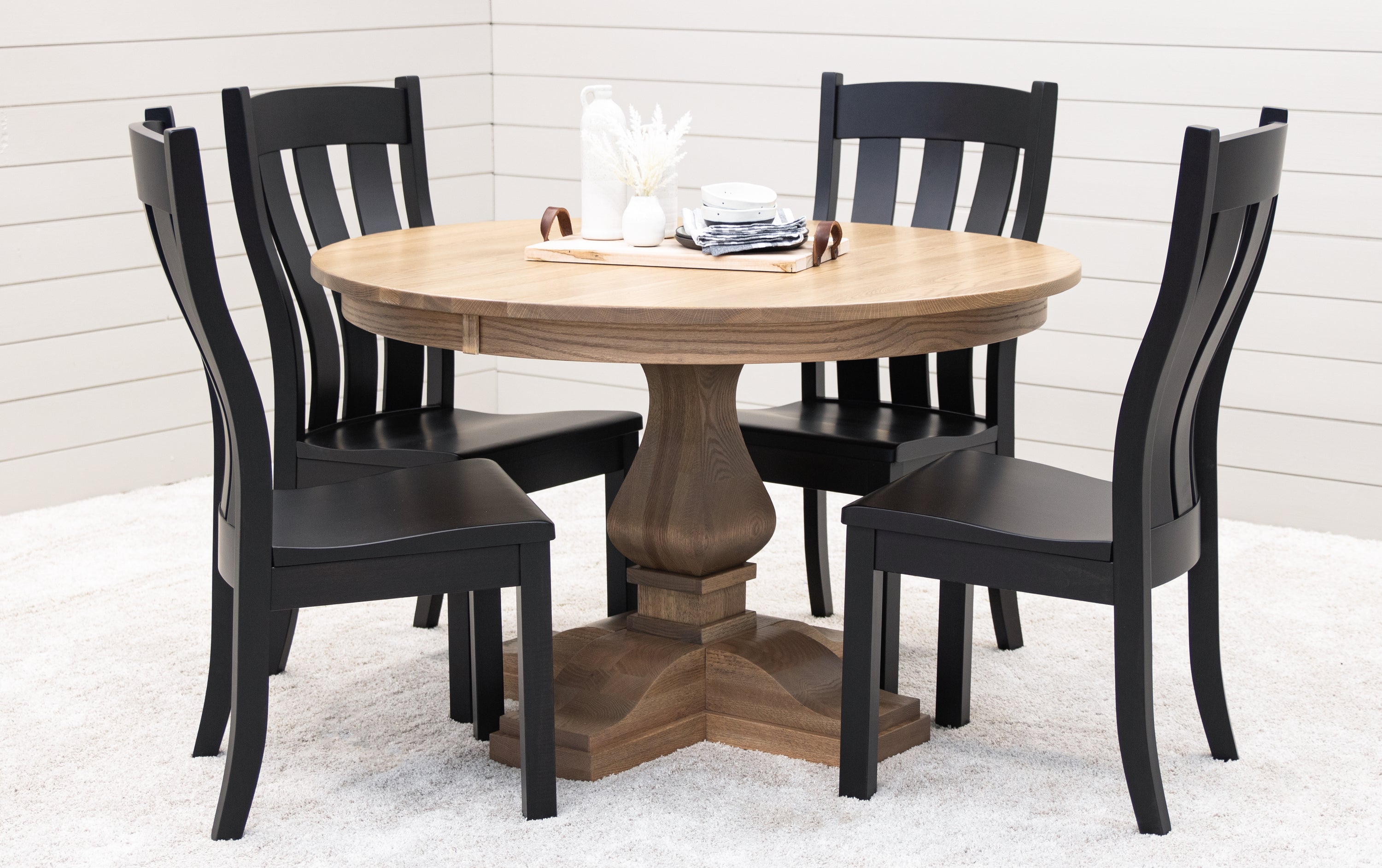 Hillside Round Pedestal Table with Logan Dining Chairs