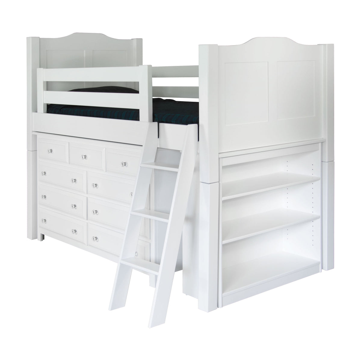 Cambria White Maple Wood Twin Loft Bed with Ladder