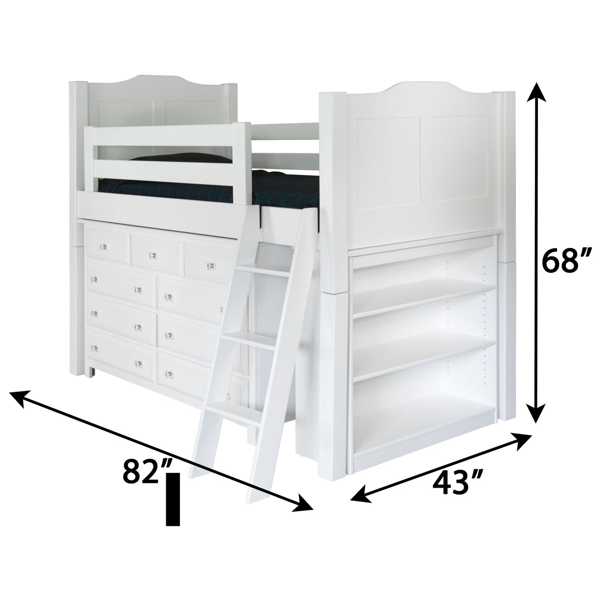 Cambria White Maple Wood Twin Loft Bed with Ladder