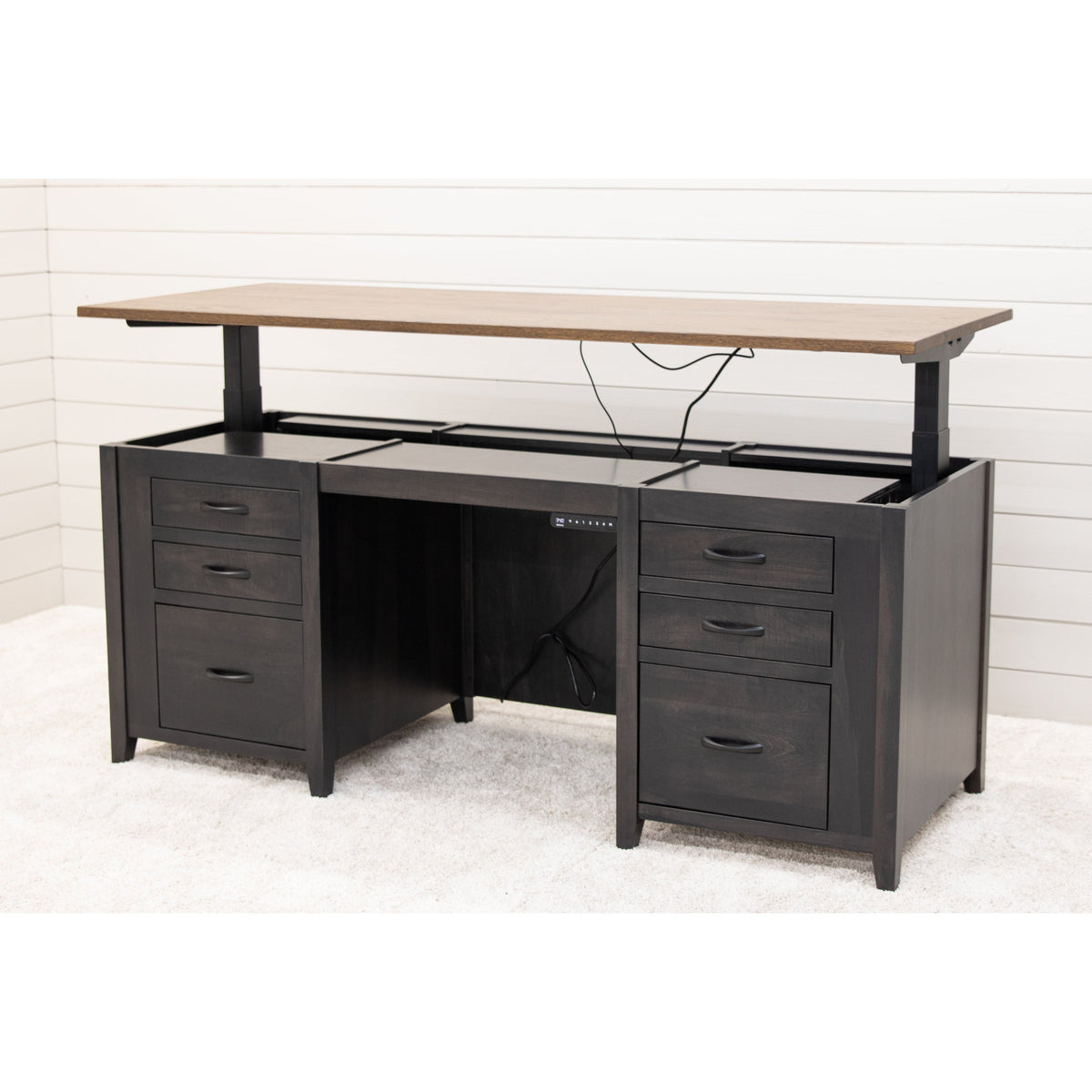 Manhattan Black & Wood Adjustable Standing Executive Desk with Drawers