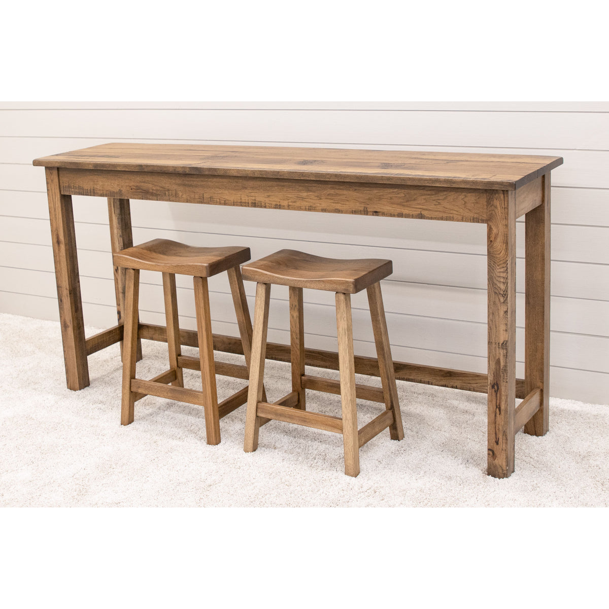Milltown Rustic Hickory Wood Sofa Bar Table in Cocoa Light