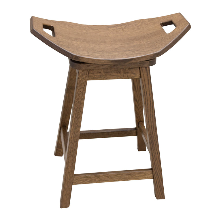 Mission 24" Saddle Rustic Oak Wood Swivel Bar Stool