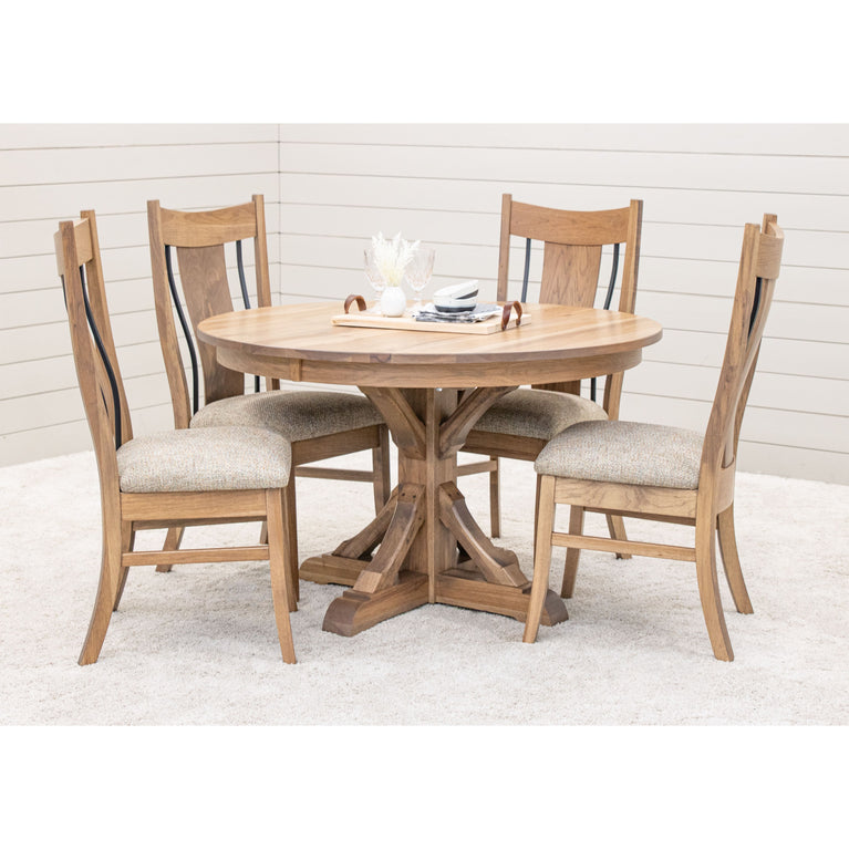 Newport Round Rustic Hickory Wood Dining Table in Willowbend Color