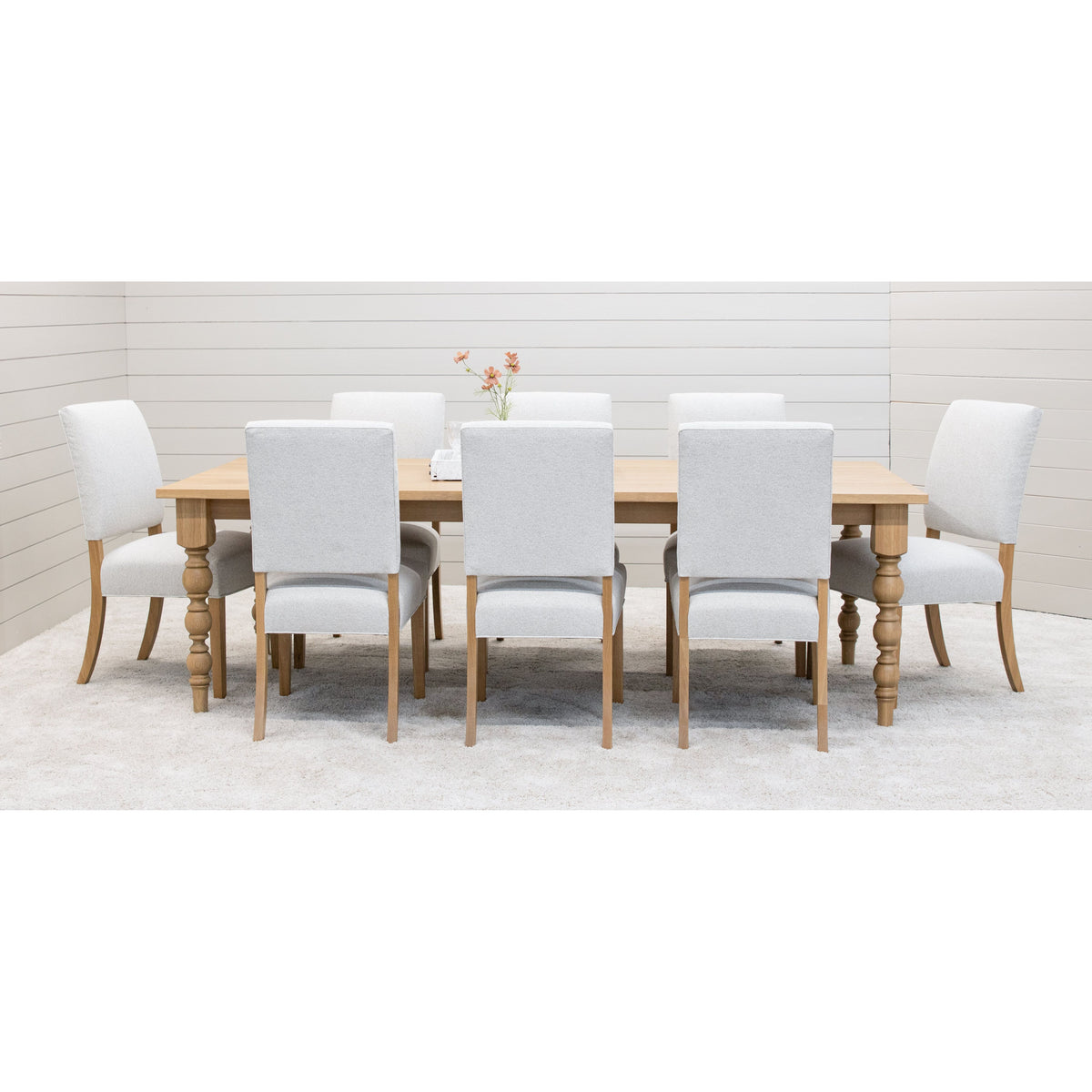 Parson Leg Rustic White Oak Wood Extending Dining Table in Sand