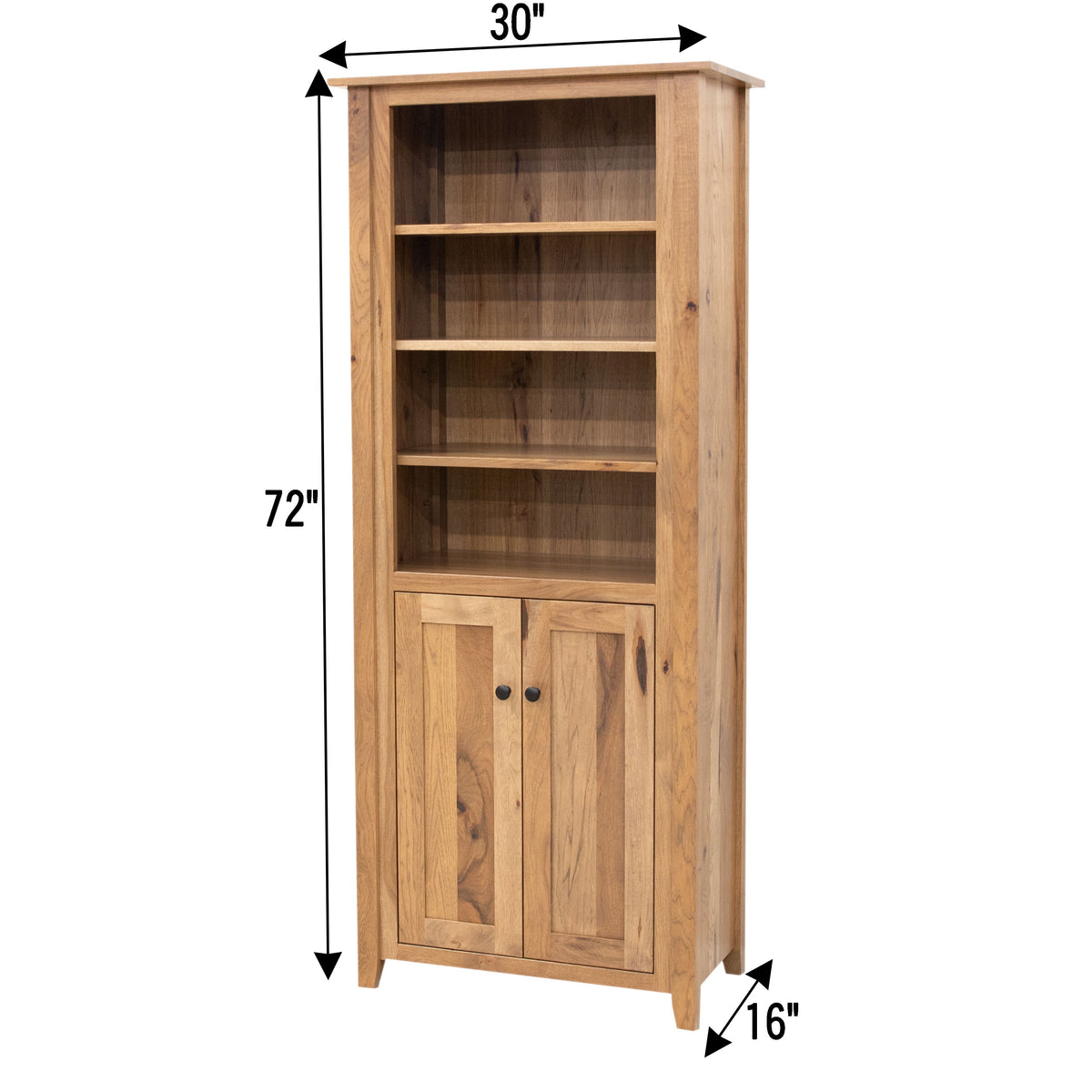 Riverton Solid Hickory Wood Bookcase with Doors in Willowbend