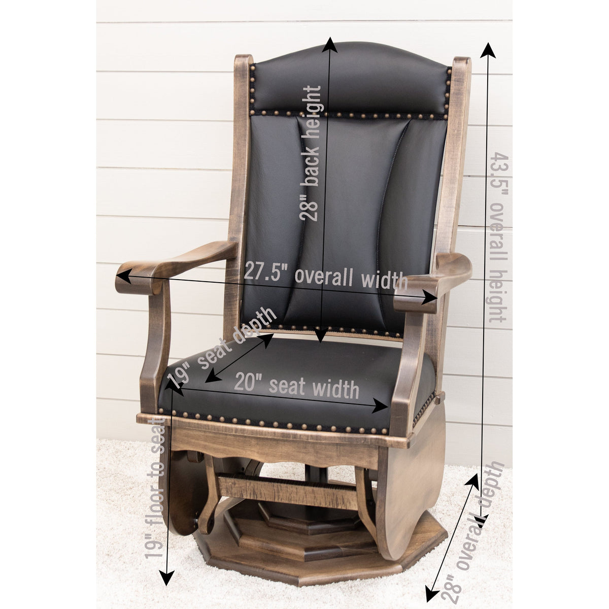 Clark Swivel Black Leather Glider & Ottoman with Maple Wood Frame