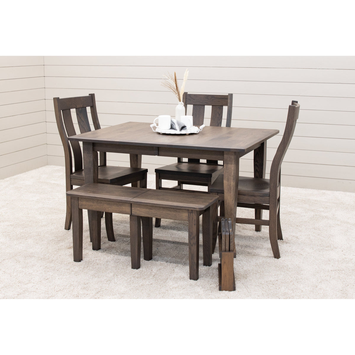 Lakeland Shaker White Oak Wood Small Kitchen Table in Stone Brown