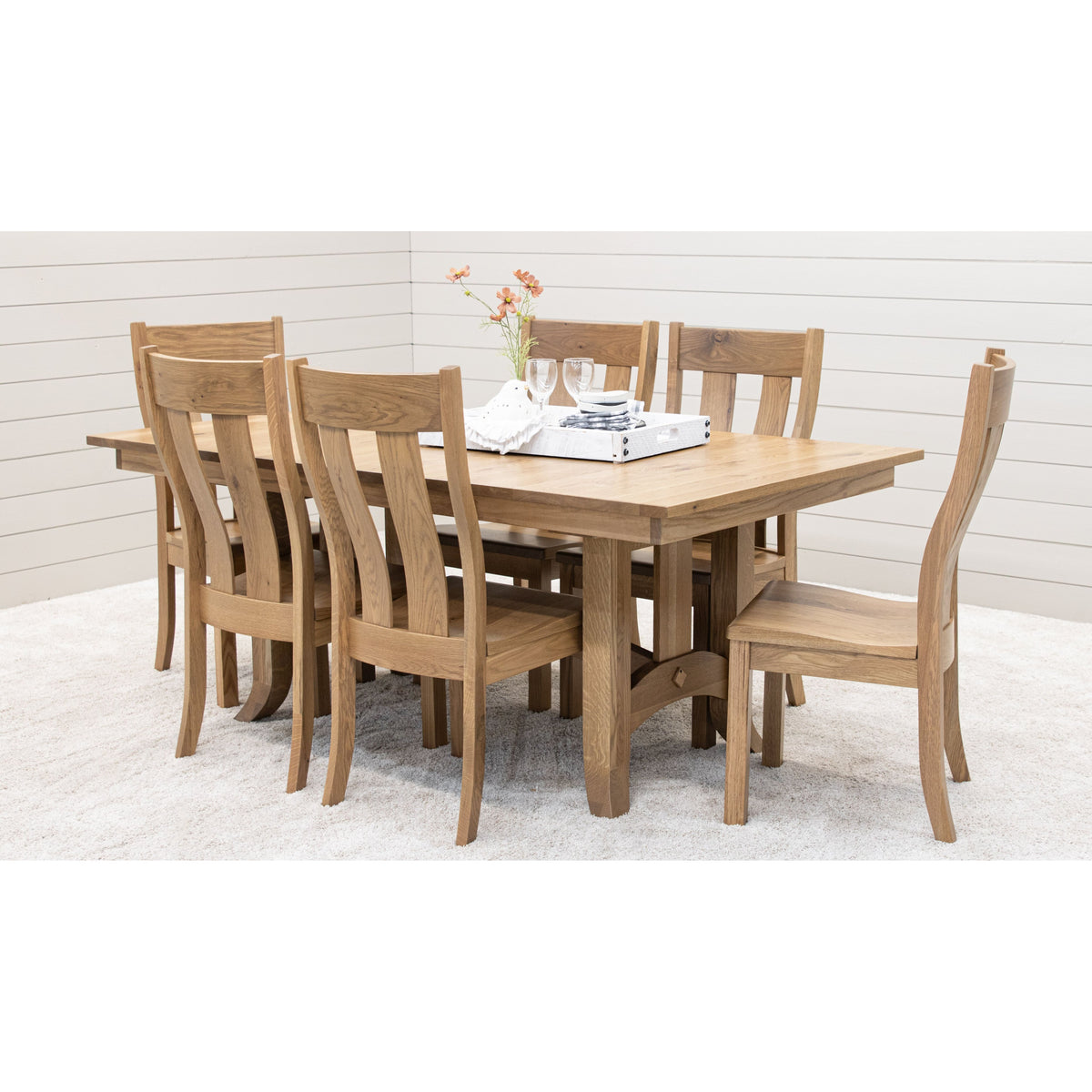 Shaker Hill Rustic White Oak Wood Extending Dining Table in Sand