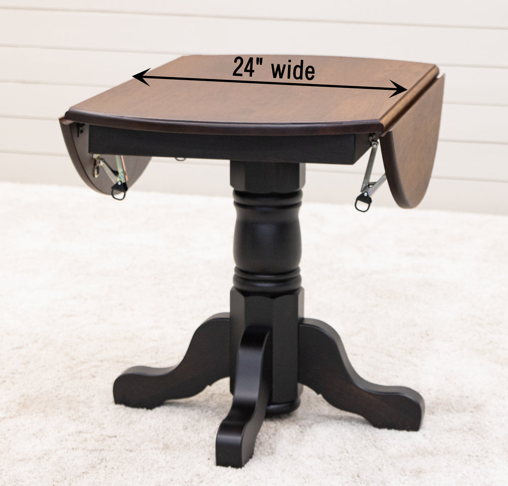 Round Drop Leaf Black & Wood Dining Table | Maple & Cherry Wood