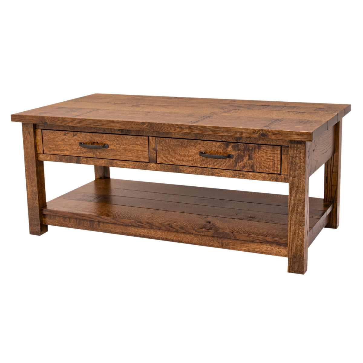 Arcadia Rustic Quarter Sawn Oak Wood Rectangle Open Coffee Table