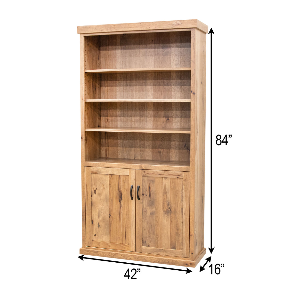 Tuscany Solid Hickory Wood Bookcase with Doors in Willowbend