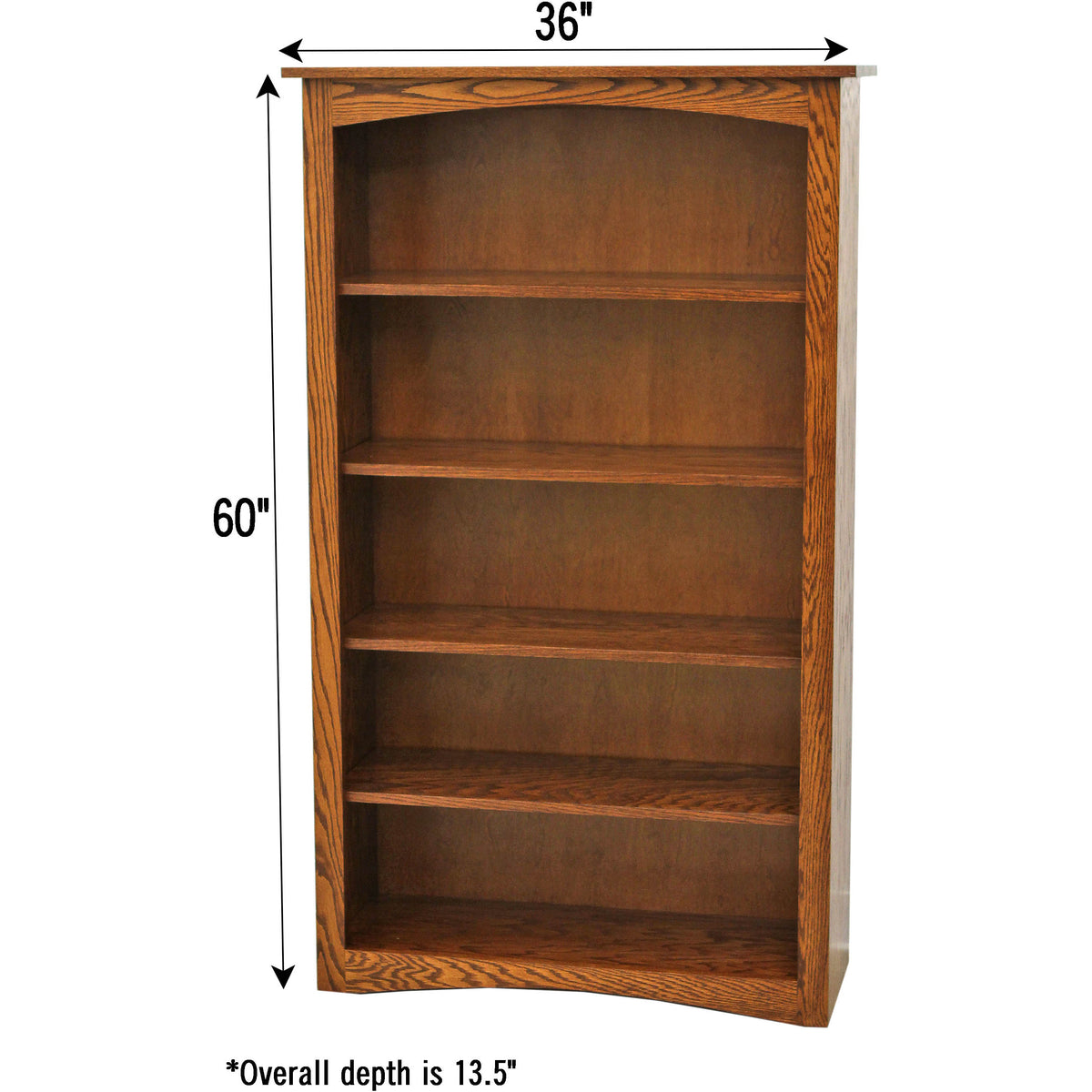 Shaker Solid Oak Wood 60" Bookcase in Cherry Color