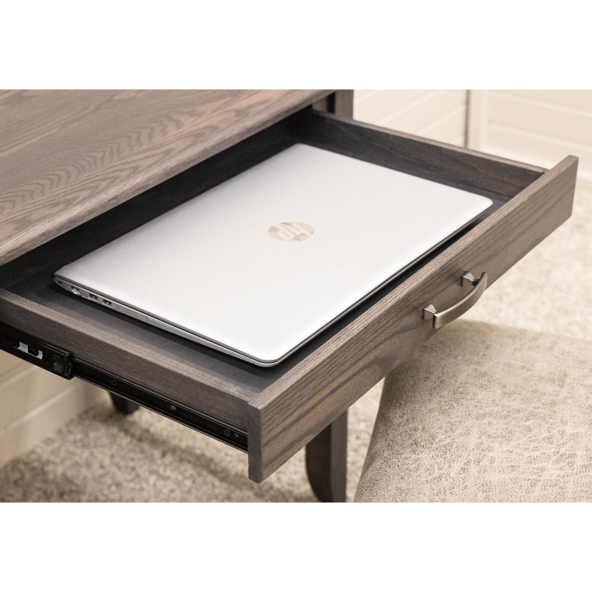 Austin Small Solid Oak Wood Desk in Stone Brown