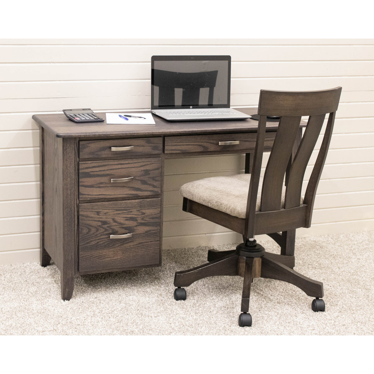 Austin Small Solid Oak Wood Desk in Stone Brown