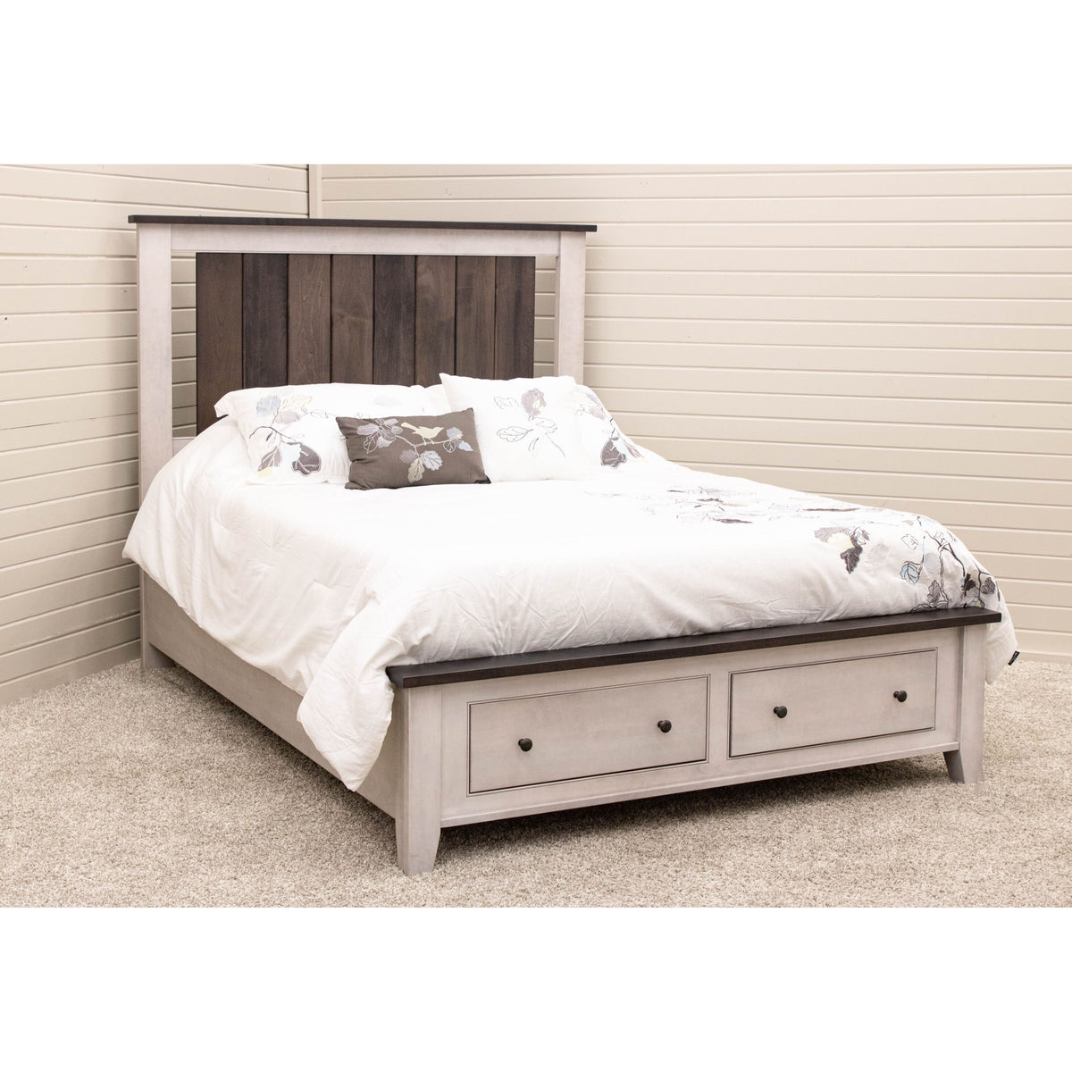 Cambria King Size Maple White and Wood Storage Platform Bed