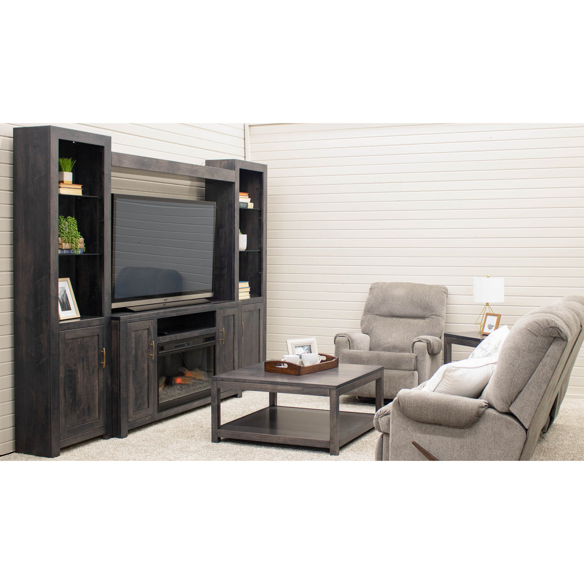 Westbrook Maple Wood Square Open Coffee Table in Stone Brown