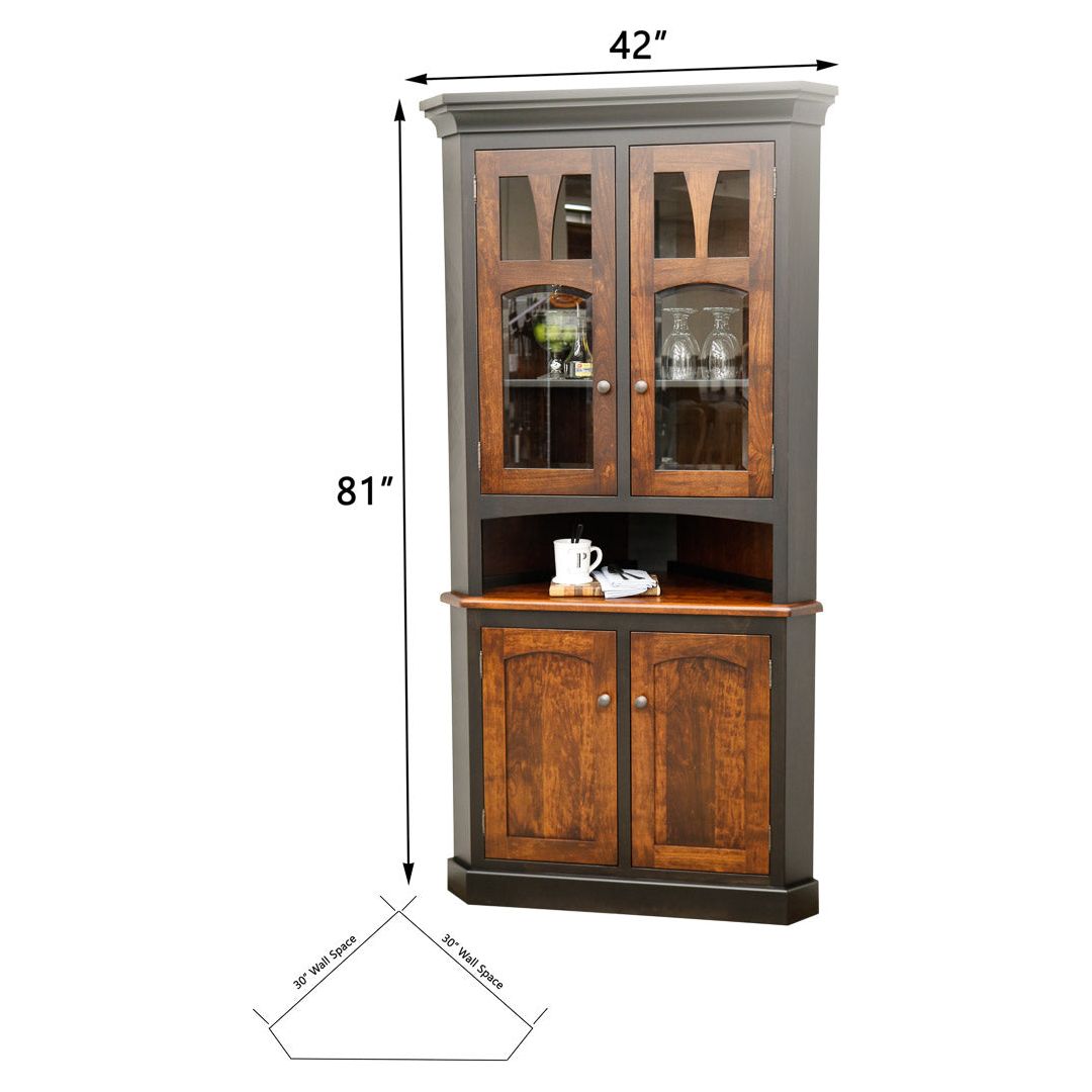 Ellington Black and Cherry Solid Wood Corner Dining Hutch