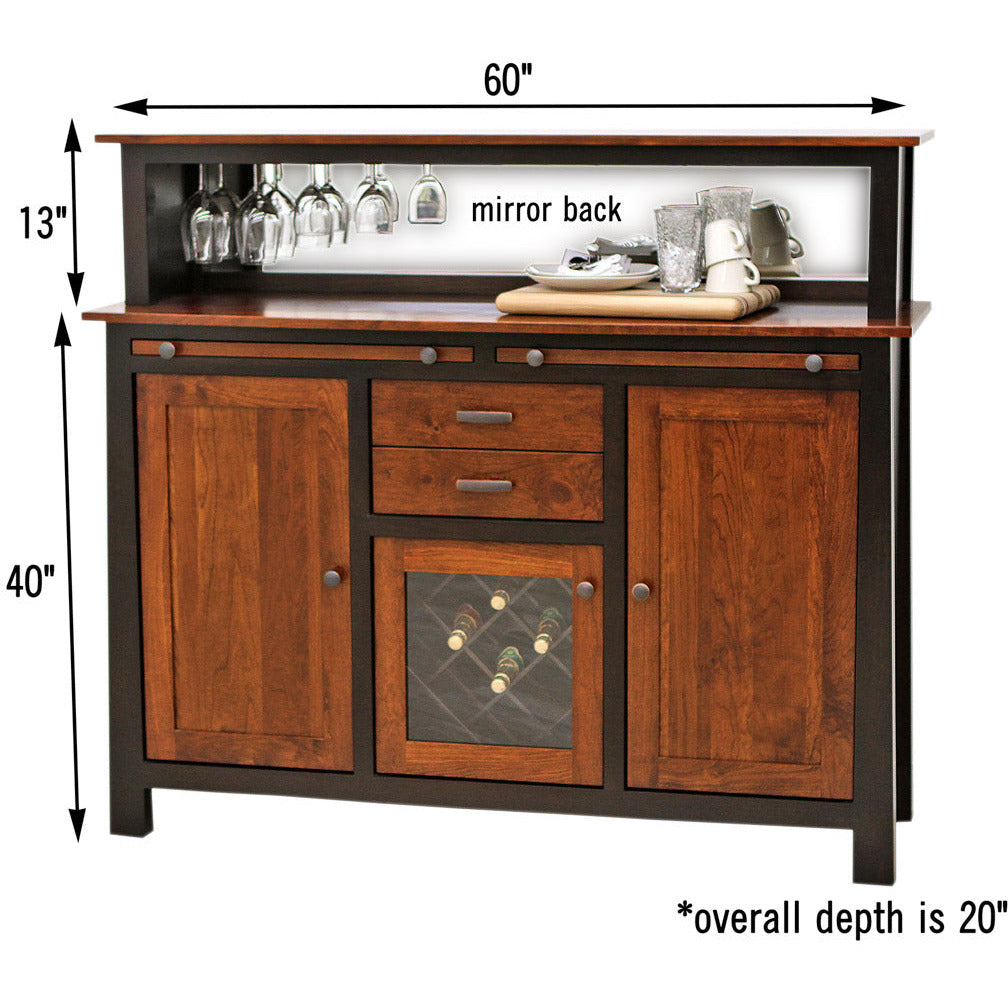 OBG Wine Storage Buffet with Hutch Topper in Black and Wood