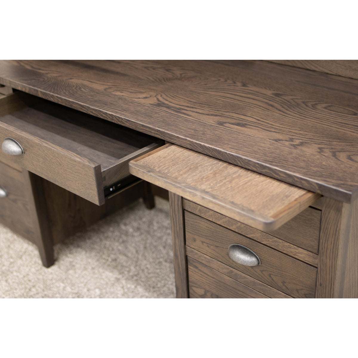 PhoenixDeskwithHutchTop-ShowingPullout-RusticWhiteOak-StoneBrown_Maple ...